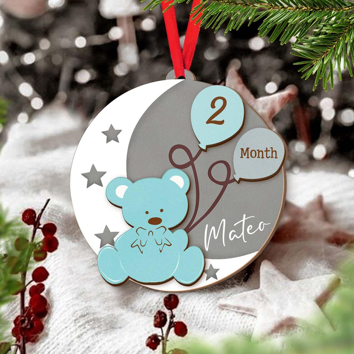 Teddy Bear First Christmas Ornament, Custom Christmas Ornament for Baby ...