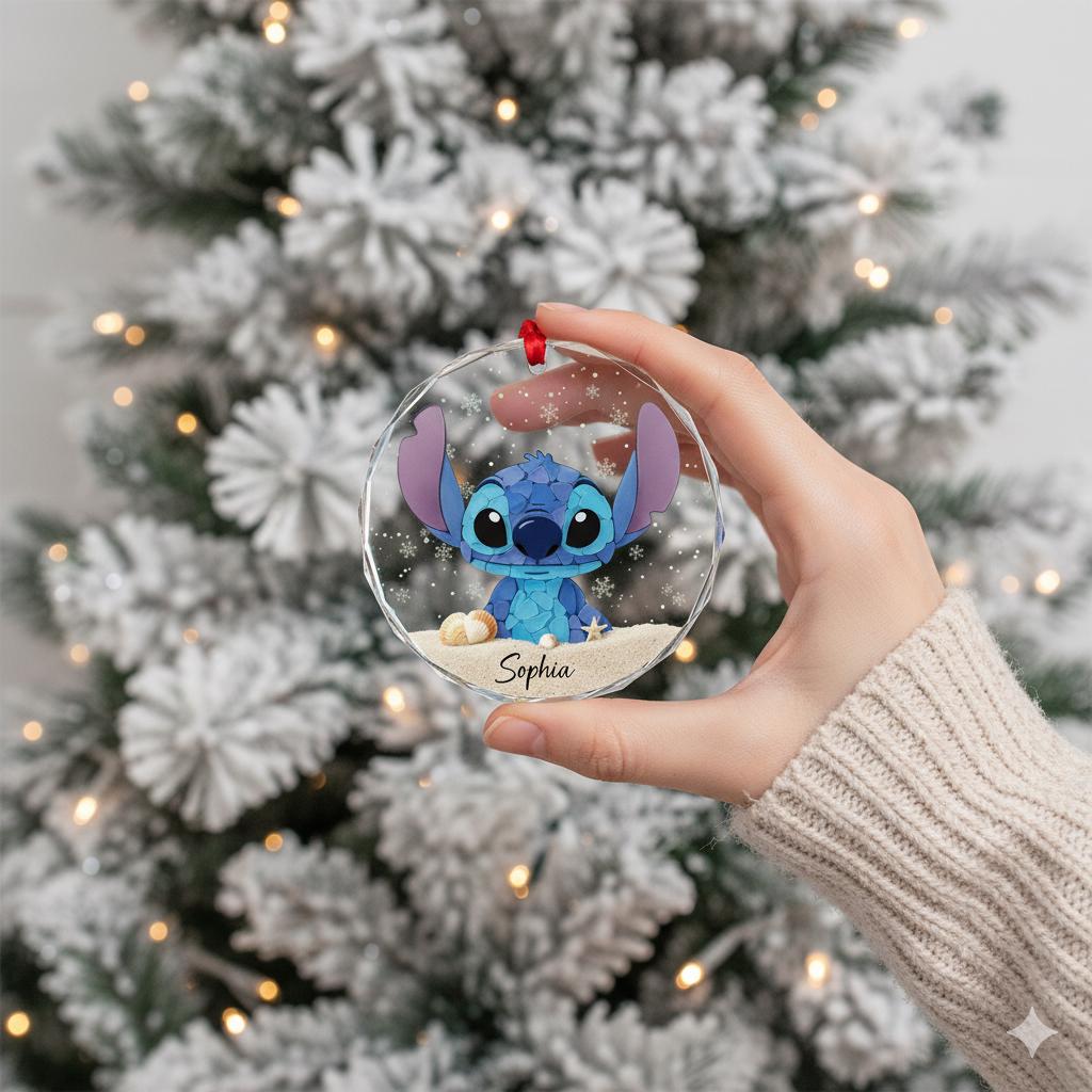 Personalized Stitch Christmas Ornament, Stitch Sea Glass Ornament ...