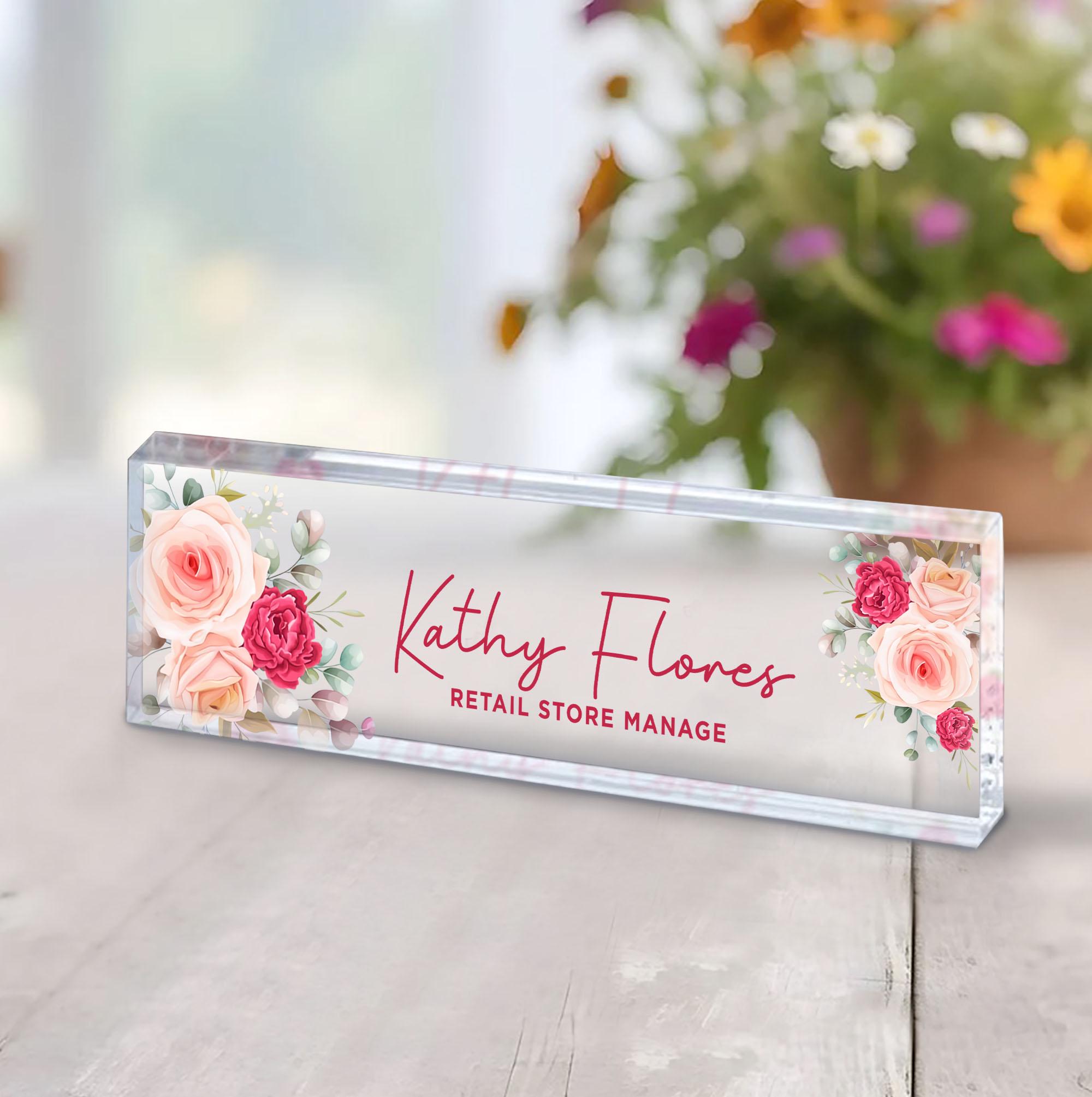 Floral Designs Office Desk Name Plate, Custom Acrylic Name Plate, New ...