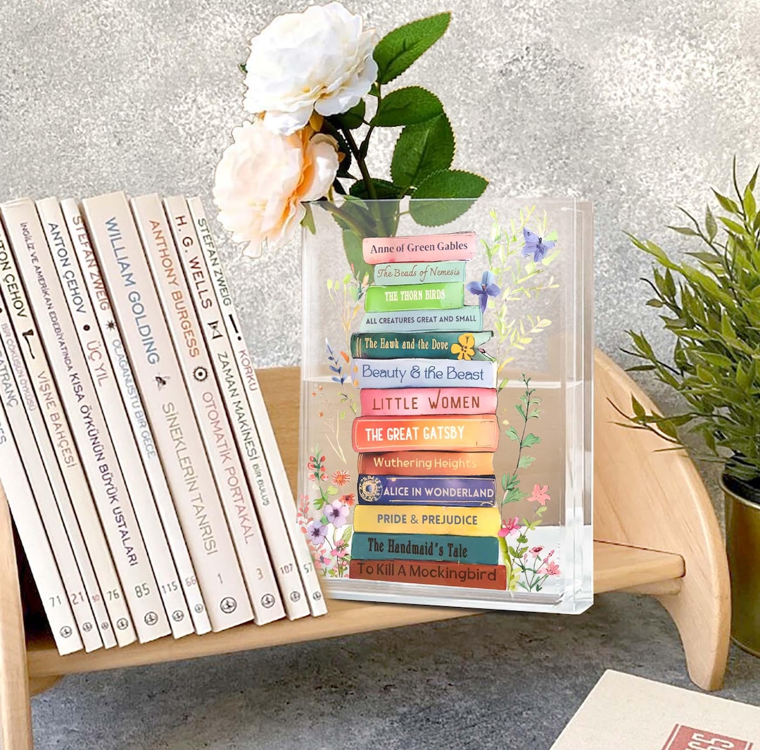 Personalized Favorite Books Acrylic Book Vase, Custom Bookshelf Book ...