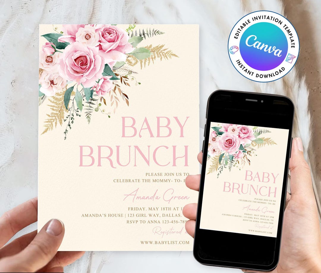 Floral Baby Brunch Invitation Template, Floral Baby Shower Invitation ...