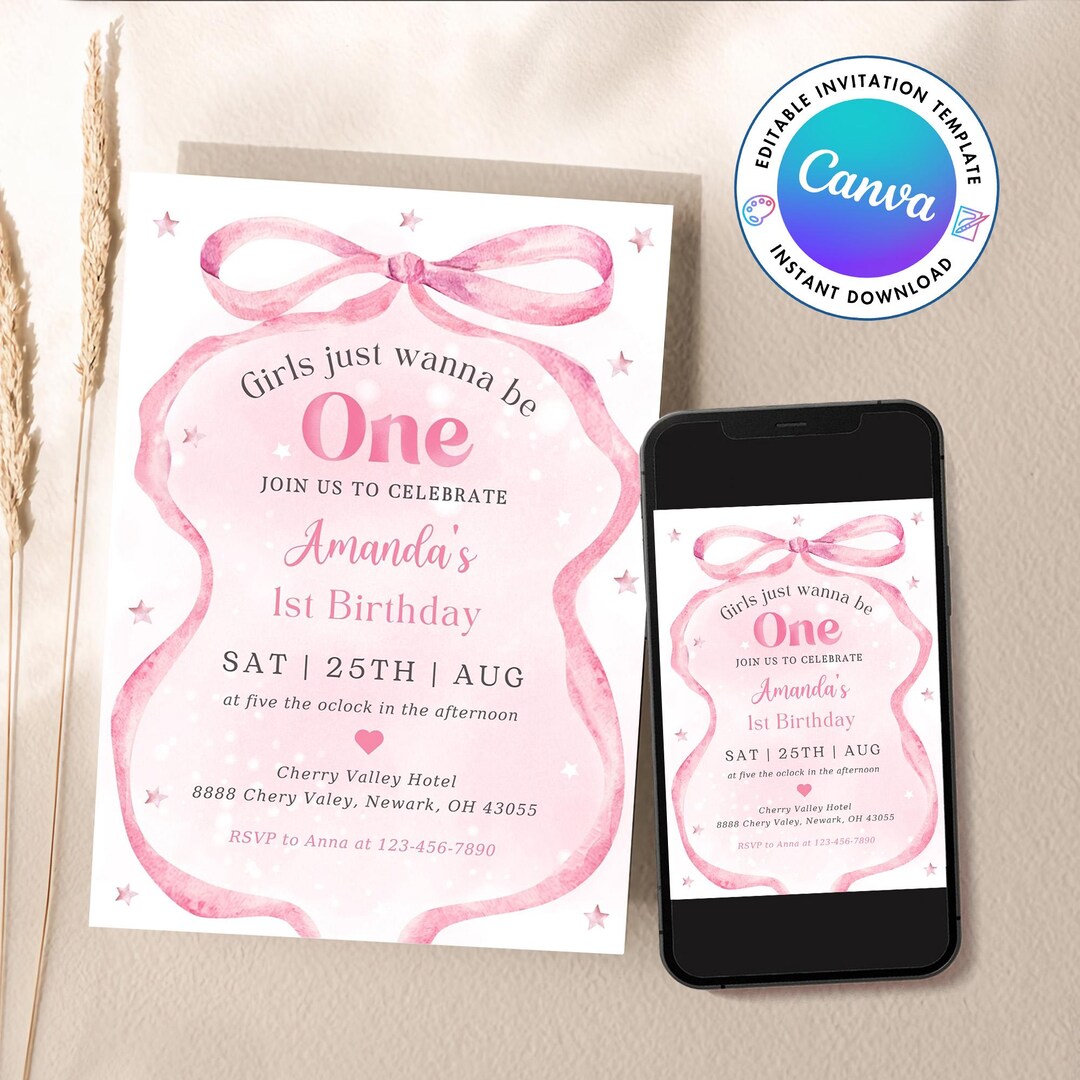 Girls Just Wanna Be ONE Invite Template, First Birthday Invitation ...