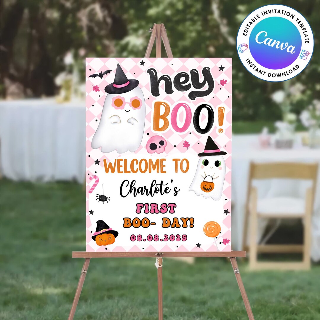 Halloween 1st Birthday Party Welcome Sign, First Boo Day Halloween Sign ...