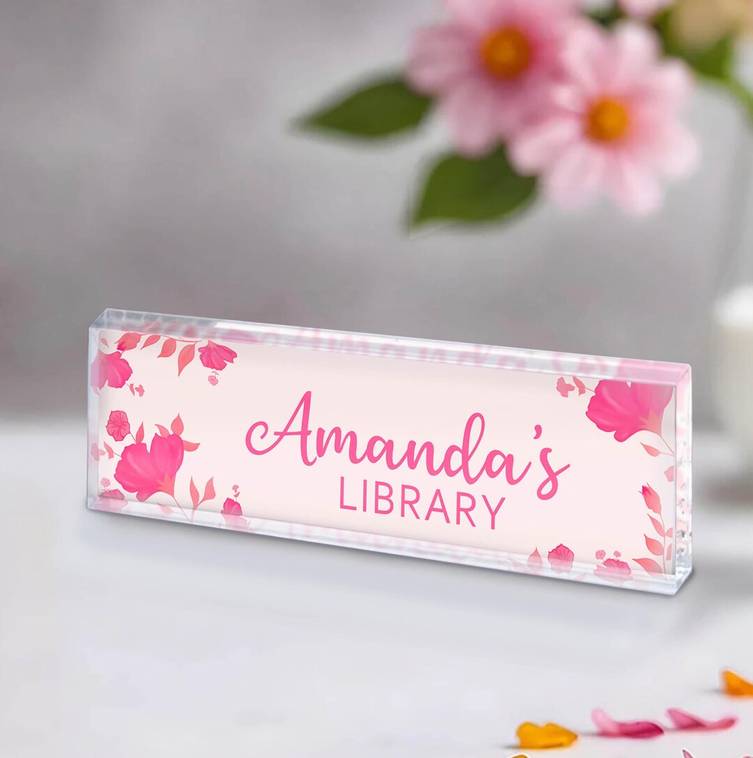 Custom Name's Library Acrylic Bookshelf Sign, Gift for Bookworm, Book ...