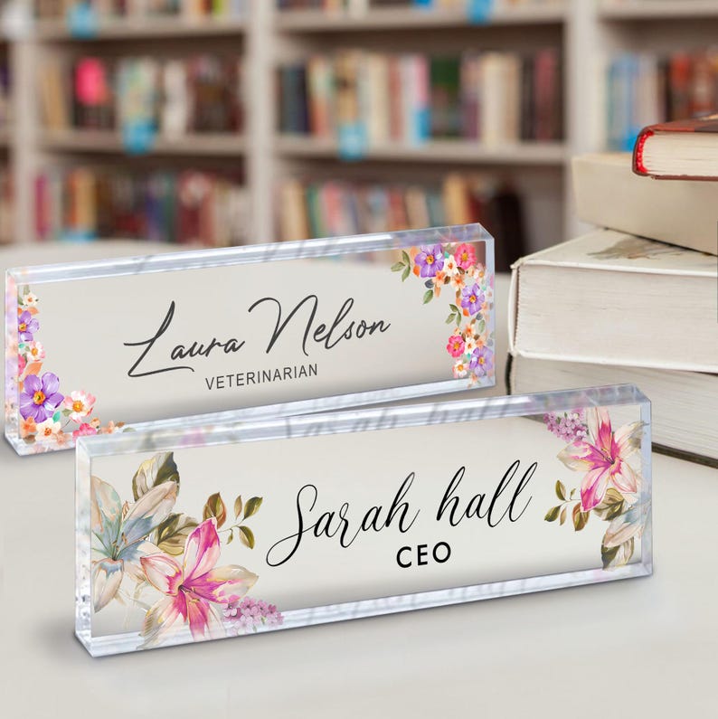 Desk Name Plate Pink Flowers Personalized Office Desk Name Plate With ...