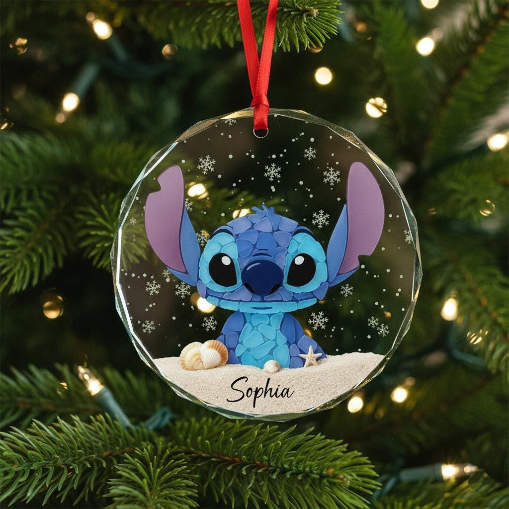 Personalized Stitch Christmas Ornament, Stitch Sea Glass Ornament ...