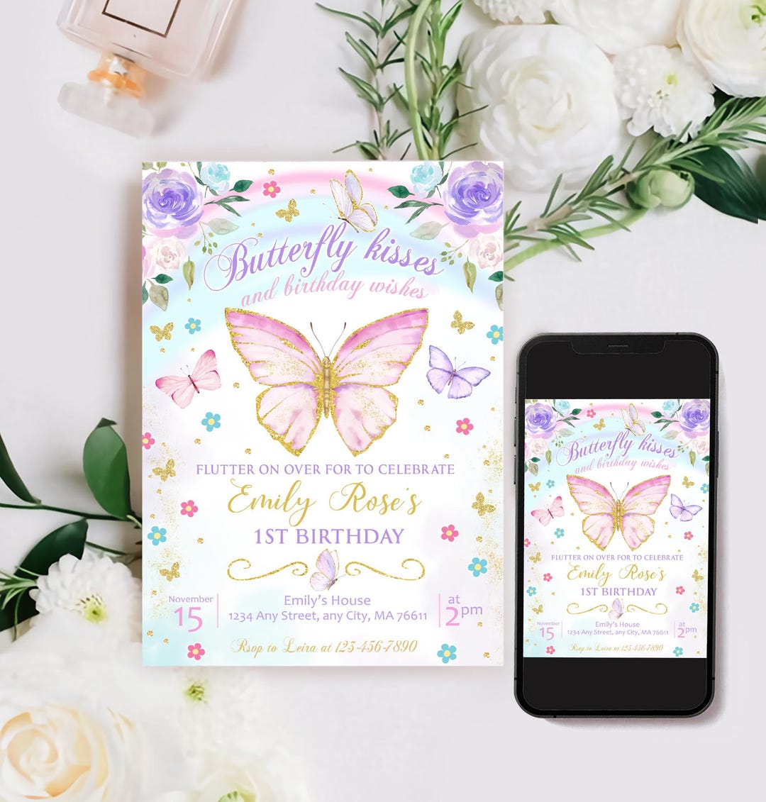 Purple Butterfly Birthday Invite TEMPLATE, Butterfly Birthday Invite ...