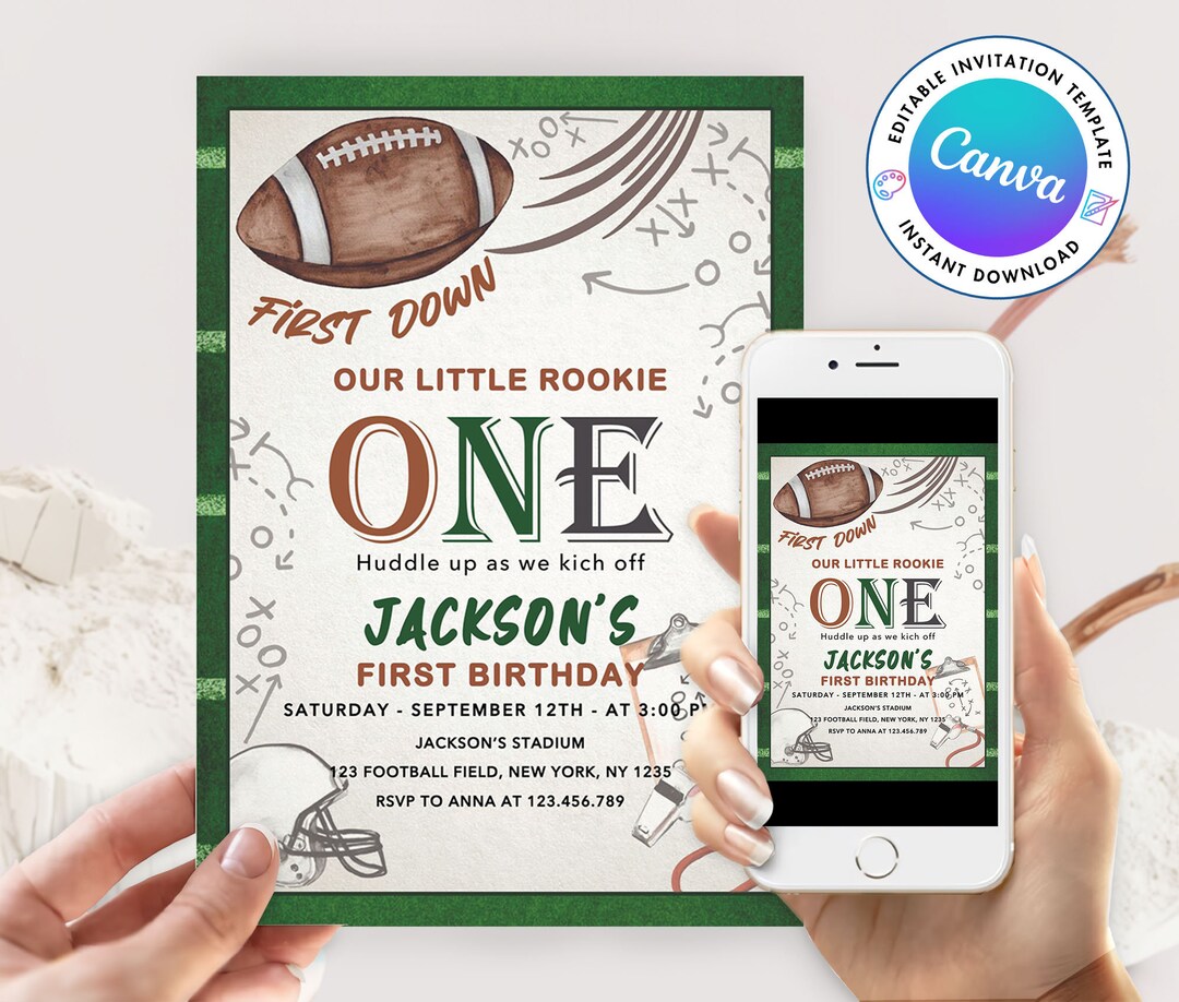 Editable Football First Birthday Invite Template, Football Birthday ...
