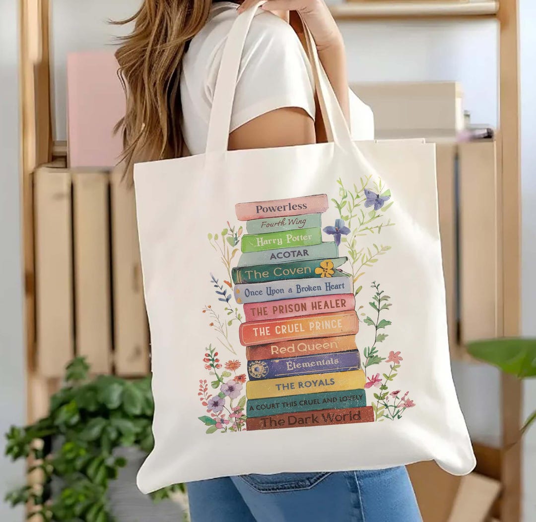 Custom Book Tote Bag, Personalized Book Lover Gift, Floral Bookish ...