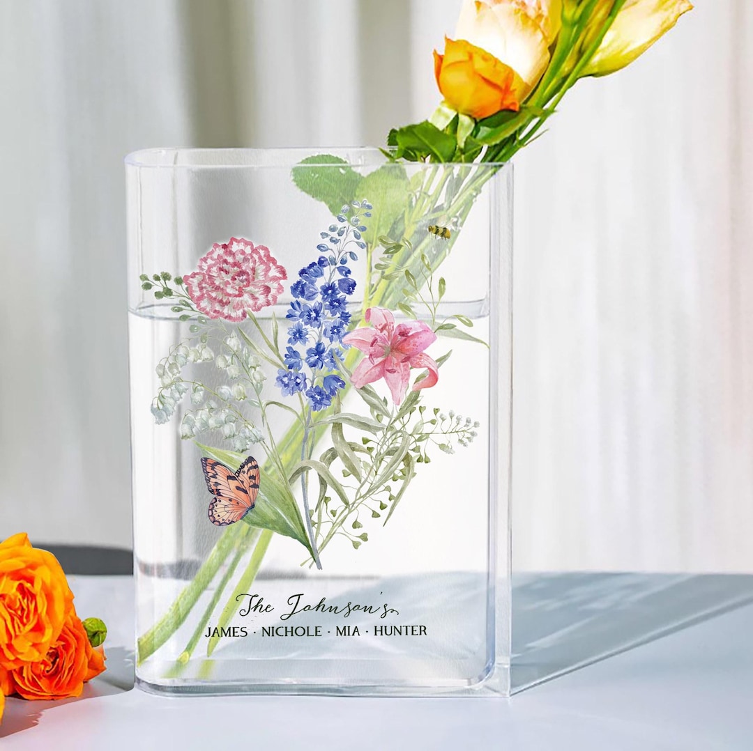 Personalized Birth Flowers Family Bouquet Vase, Grandma's Garden Flower ...