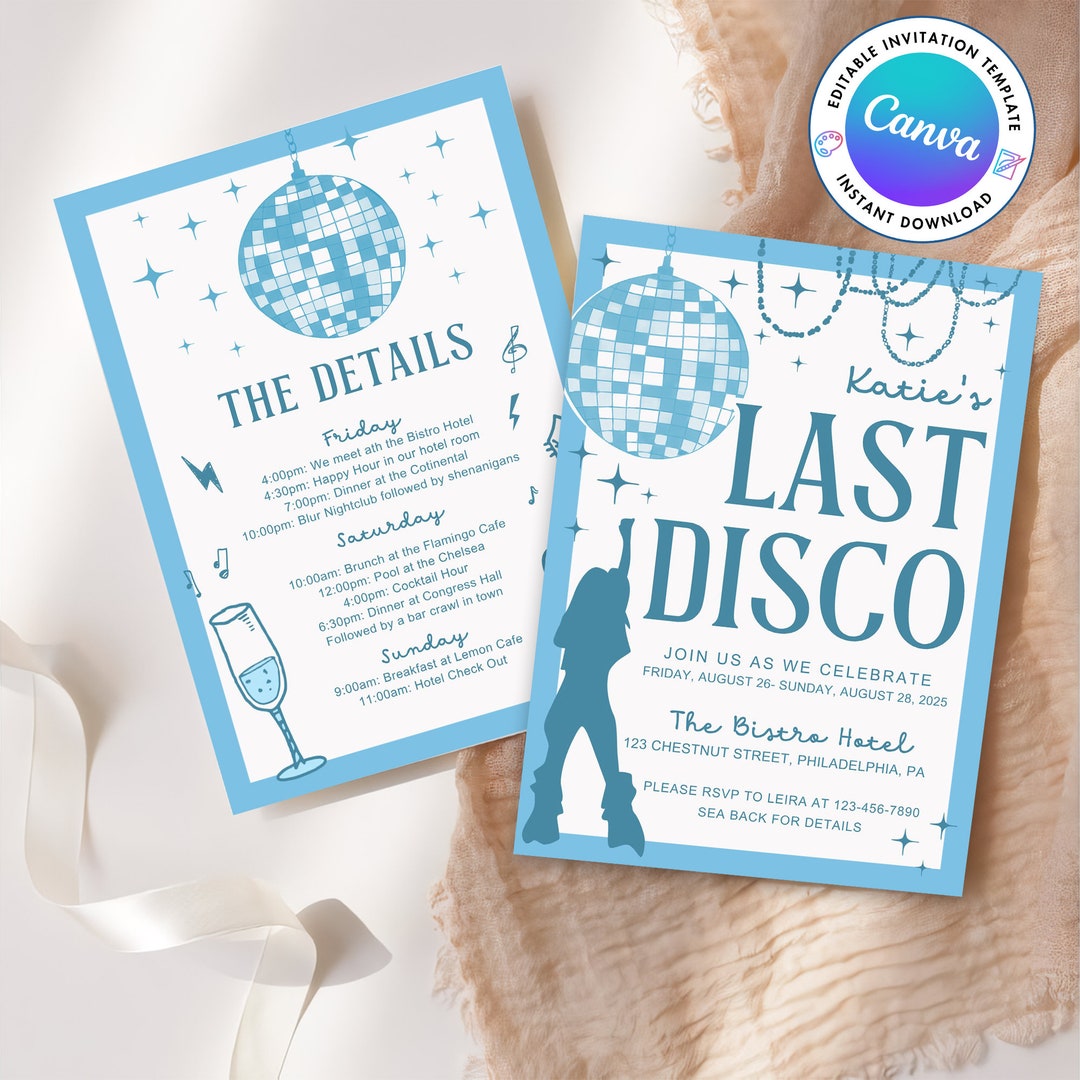 Last Disco Bachelorette Party Template Invite and Itinerary, Last Disco ...