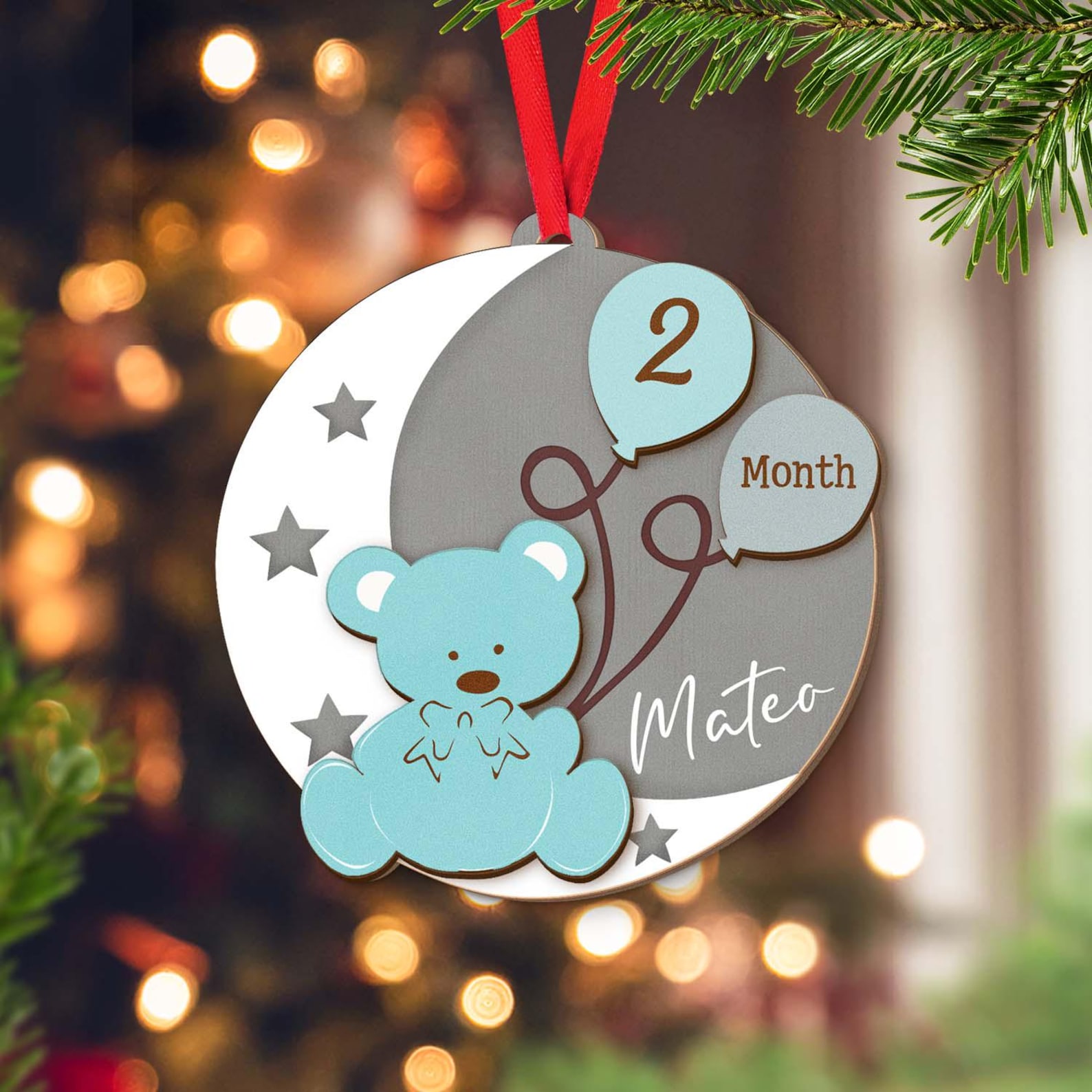 Teddy Bear First Christmas Ornament, Custom Christmas Ornament for Baby ...