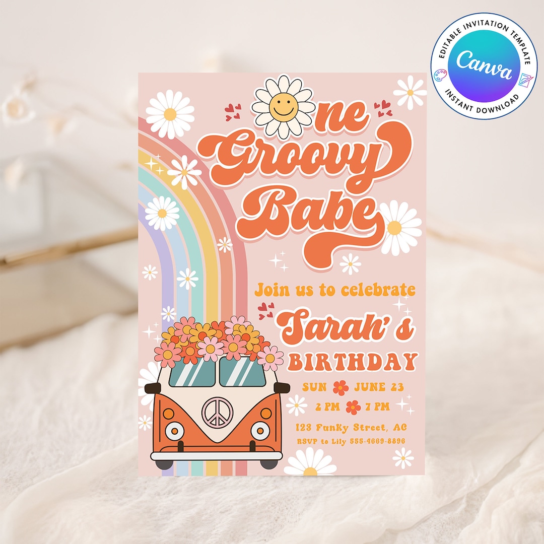 EDITABLE Groovy One Birthday Invite TEMPLATE, Groovy 1st Birthday ...
