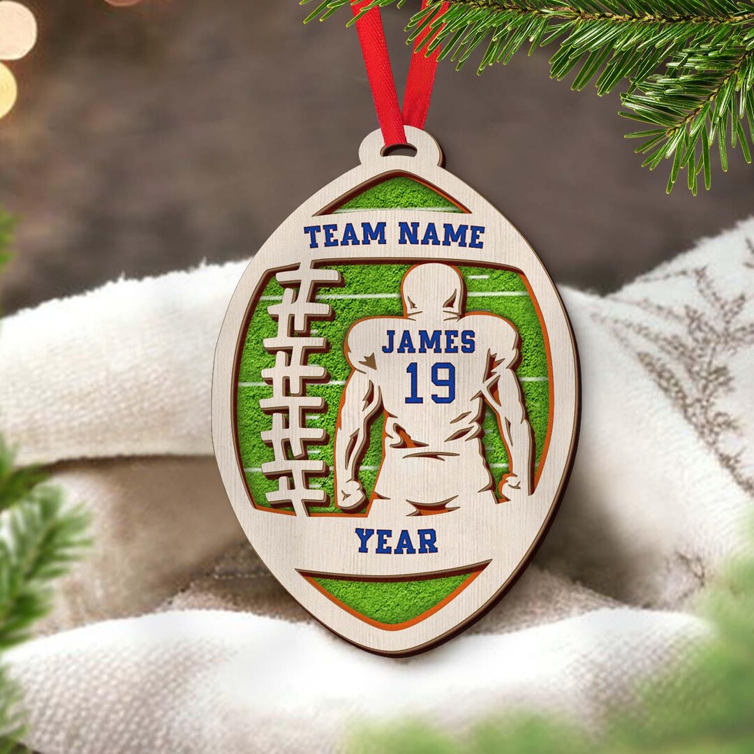Custom Football Player Personalized 2 Layer Wooden Ornament, Football ...