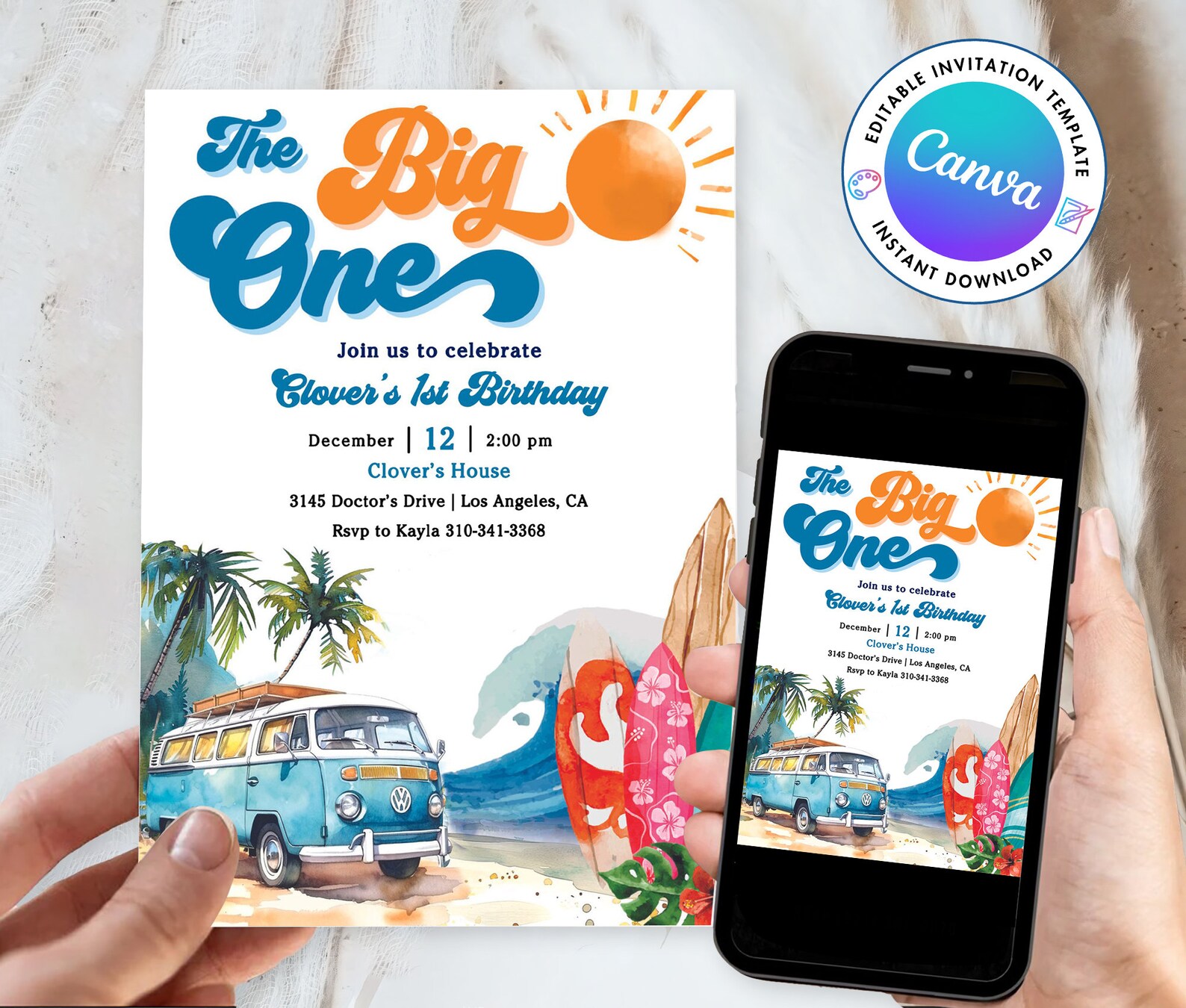 Editable the Big One Surfing Invitation, the Big One Birthday ...
