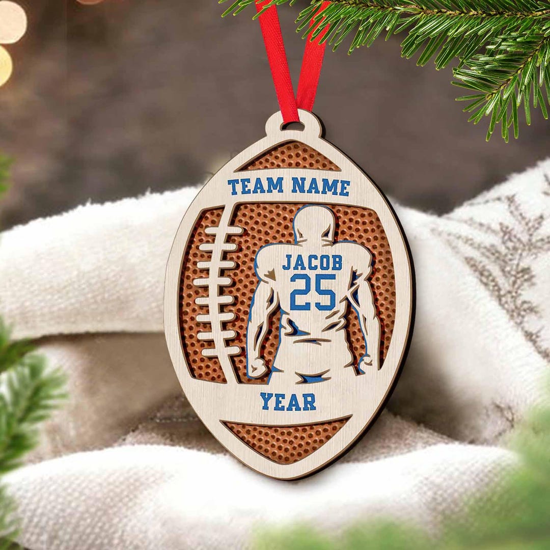 Personalized Football Ornament, Engraved Wooden Sports Ornament, Sports ...