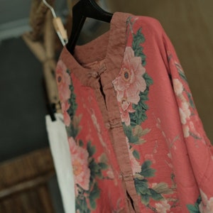 Retro Floral Topred Cotton Floral Jacketbohemian Style Top/jacket - Etsy