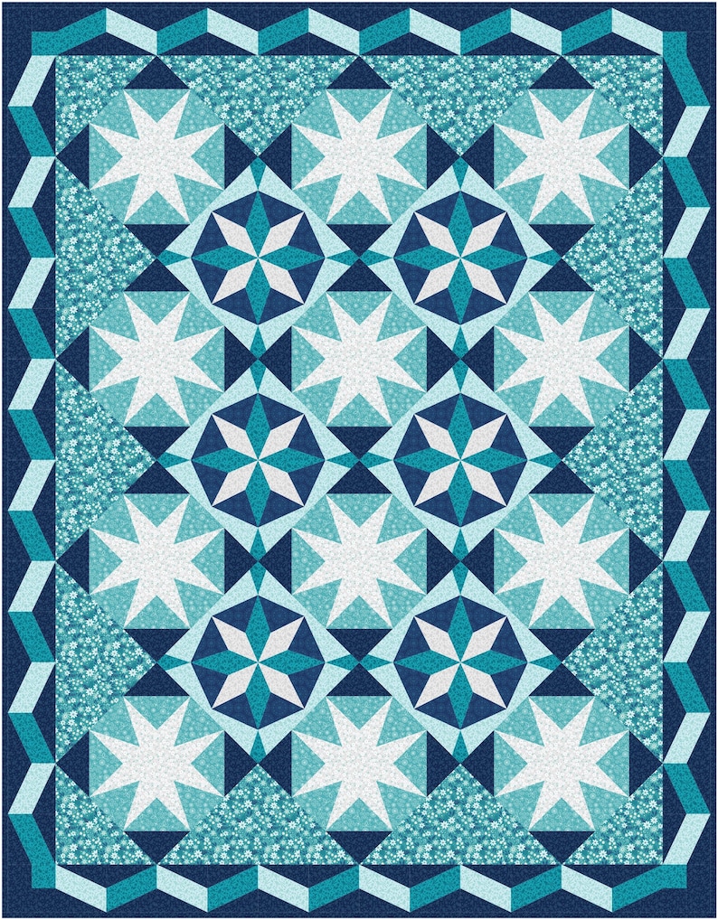 Snowflake Quilt Pattern PDF Let It Snow Winter Quilt Pattern Blue and ...