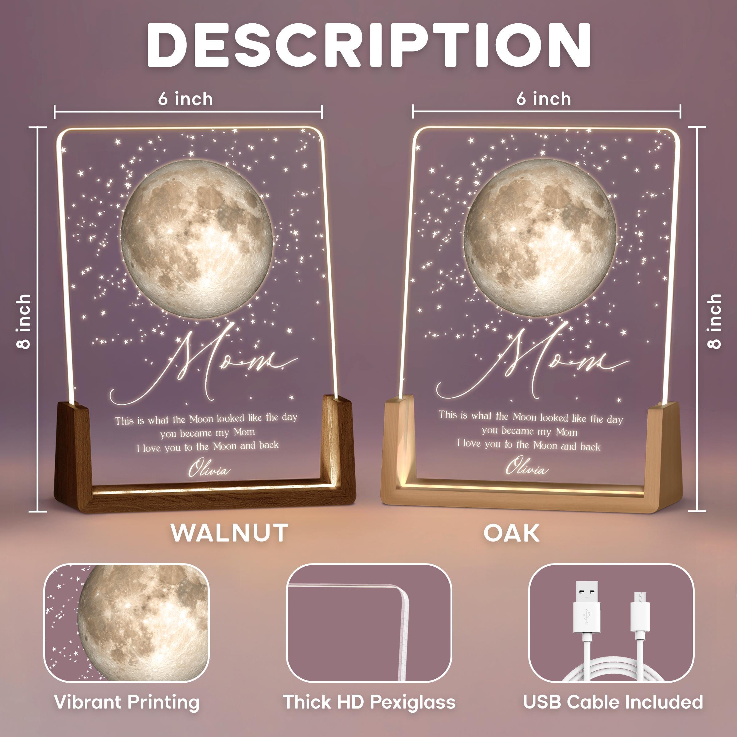 Custom Moon Phase Night Light, Moon Phase by Date, Gift for Mom From ...