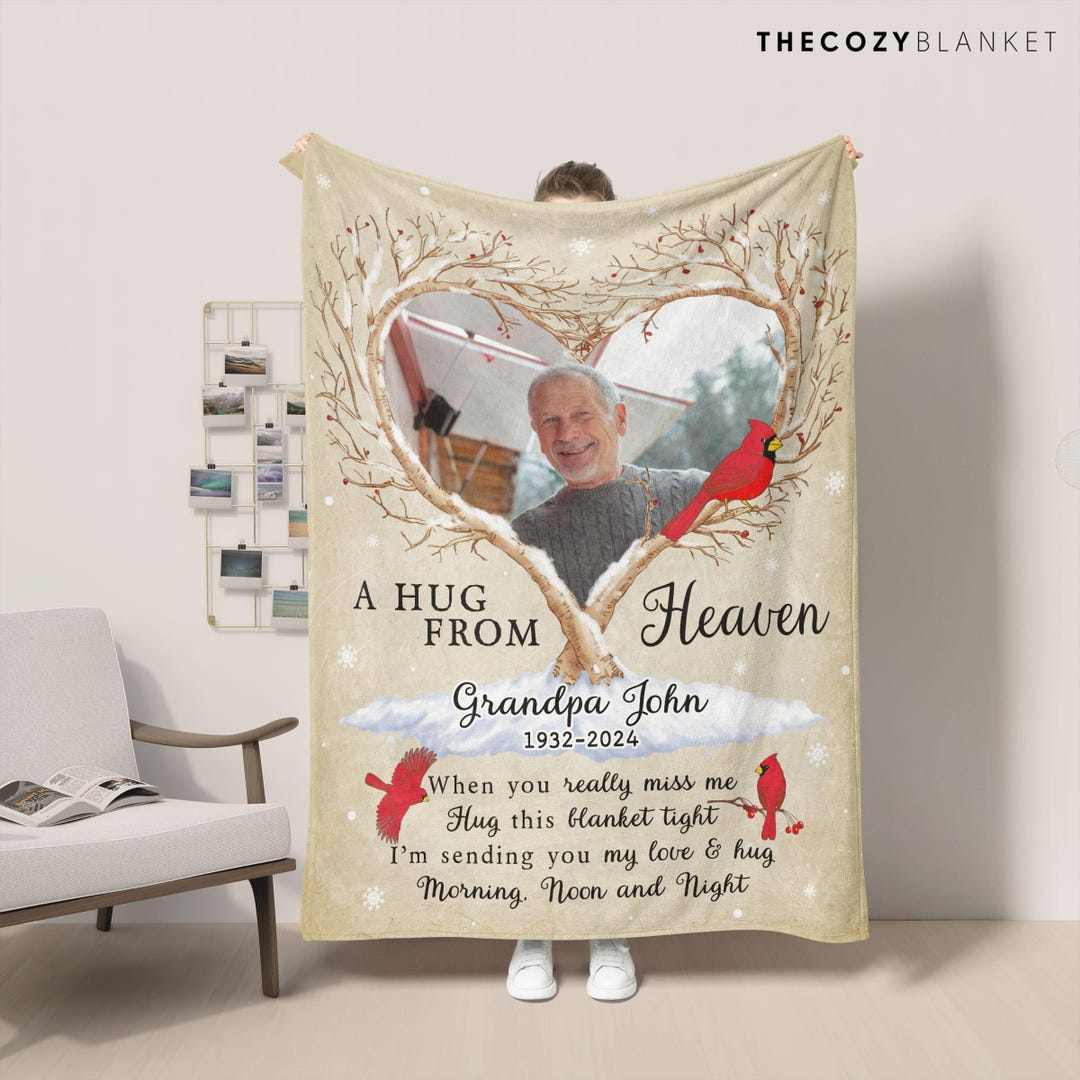 Personalized A Hug From Heaven Blanket With Photo • Cardinal Bird ...