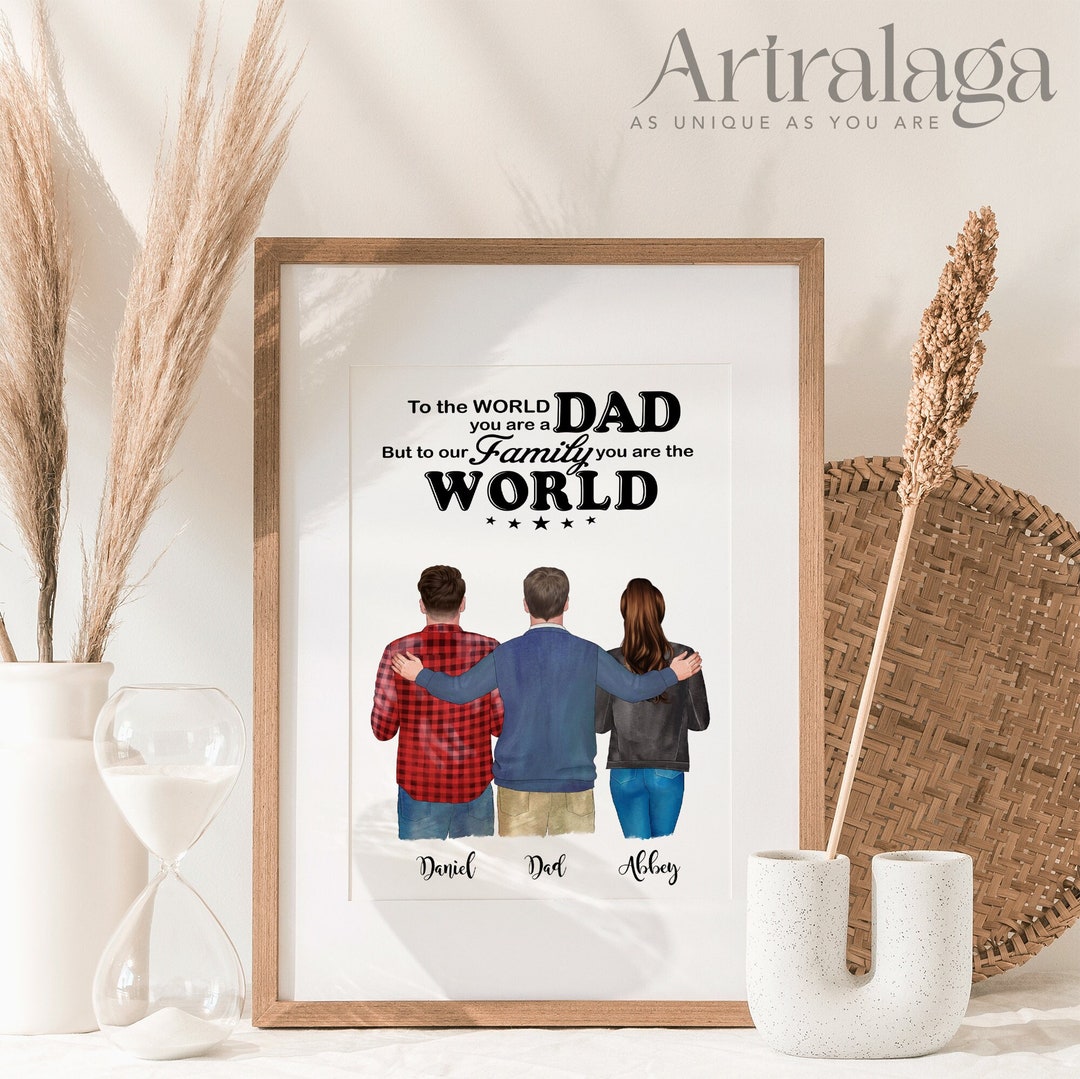 Custom Print Art for Dad Unique Father Daughter Son Portrait Birthday ...