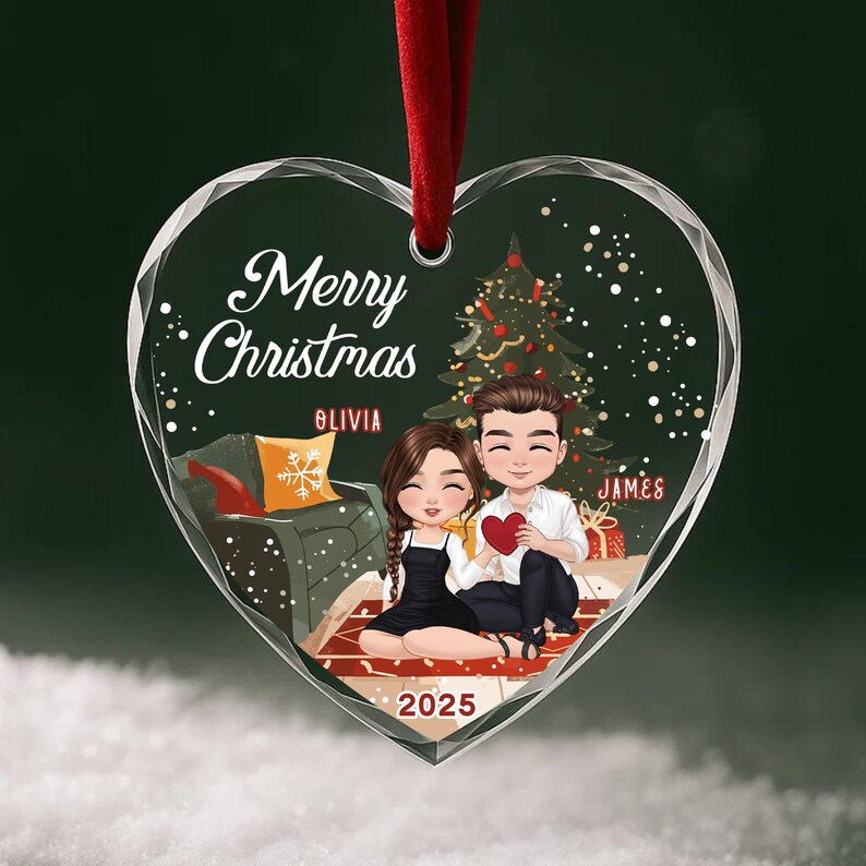 Chibi Couple Heart and Round Ornament – Personalized Merry Christmas ...
