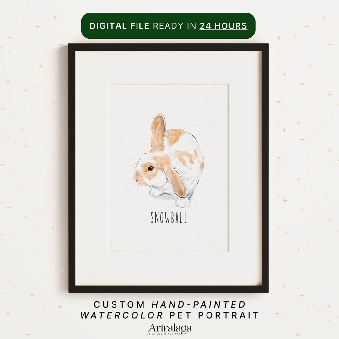 Watercolor Hand-painted Rabbit Portrait Pet Loss Memorial Gift Custom ...