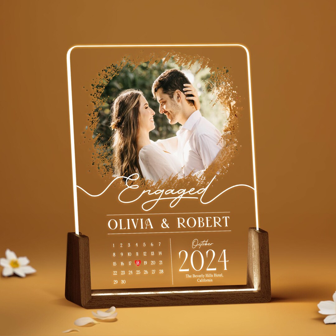 Personalized Engagement Gift With Photo - Custom Night Light for Couple ...