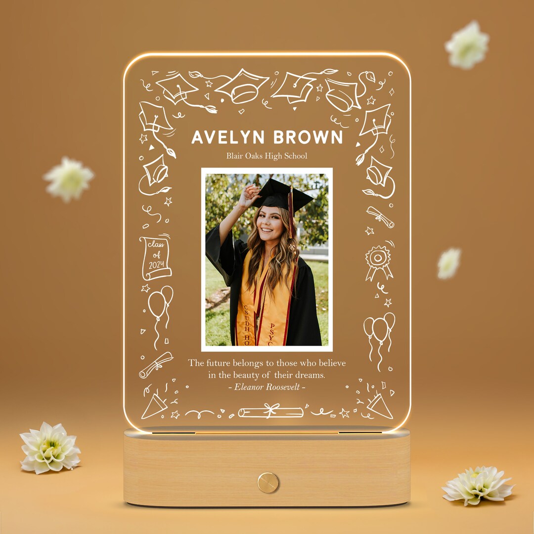 Custom College Graduation Gift Plaque Lamp With Headshot of Graduate ...