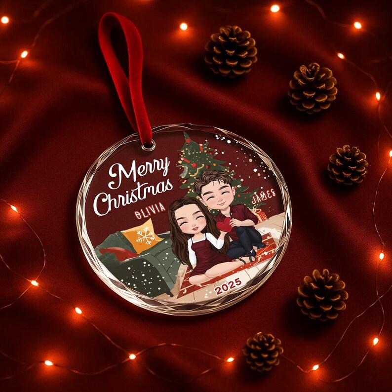 Chibi Couple Heart and Round Ornament – Personalized Merry Christmas ...