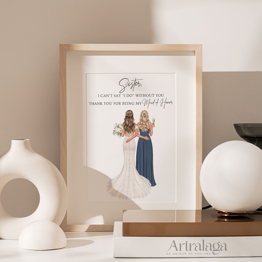 Custom Portrait Gift for Maid of Honor Art Print • Maid of Honor Gift ...
