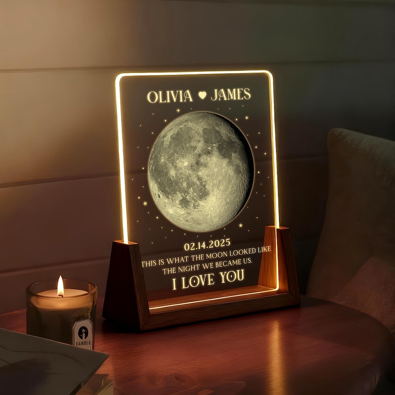 Personalized Moon Phase LED Lamp for Couples, Custom Anniversary Gift ...