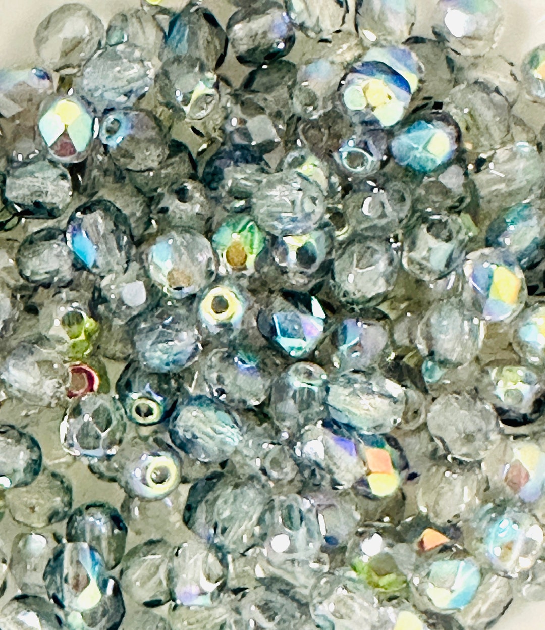 4mm Crystal Blue Rainbow Czech Glass Fire Polish Strand - Round Faceted ...