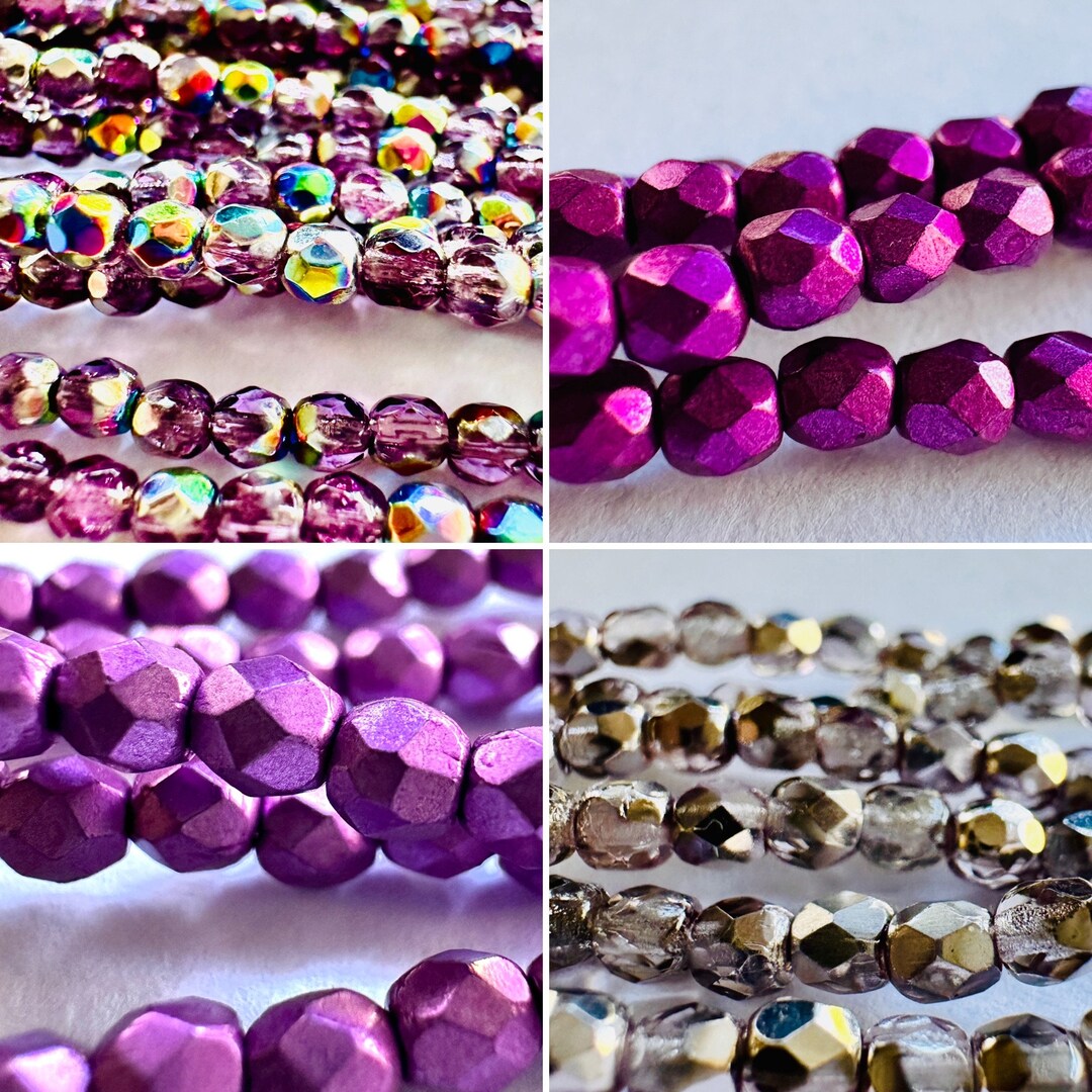 3mm Purple Czech Fire Polish Beads - Round Faceted (50 Beads) - Choose ...