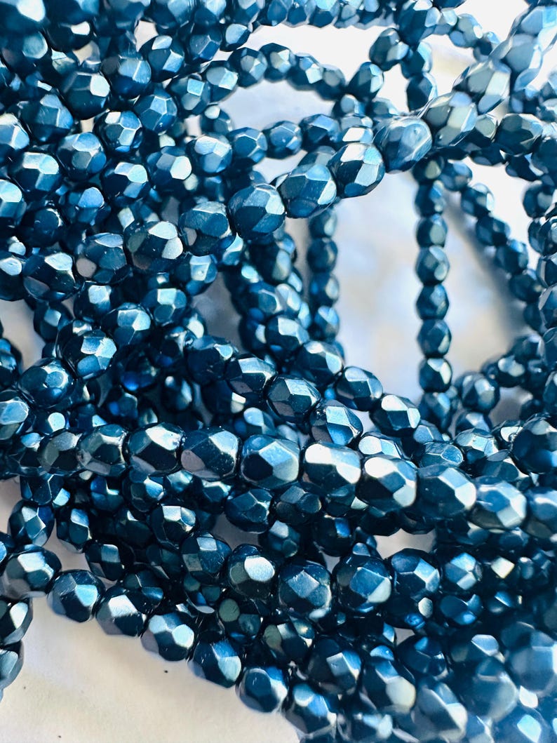3mm Czech Fire Polish Blue and Green Beads - Round Faceted (50 Beads ...
