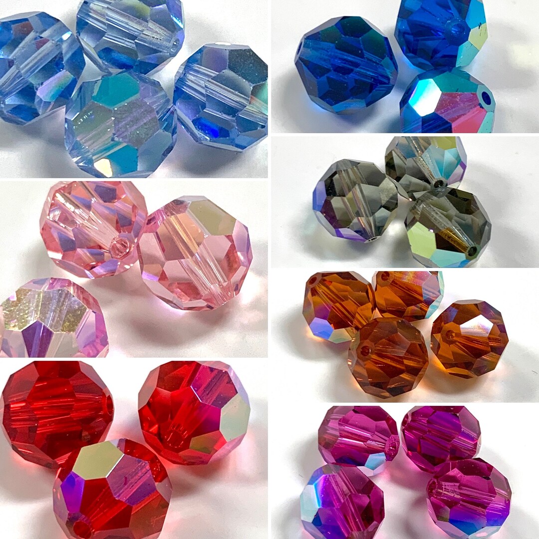 RARE Vintage 10mm Swarovski 5000 Faceted Round Crystal Beads - Comes in Multiple AB Colors - Etsy