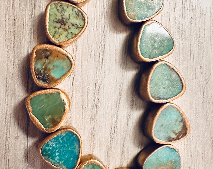 Turquoise Dark Gold Encrusted Edges 10mm Triangle Thick Bead, Natural ...