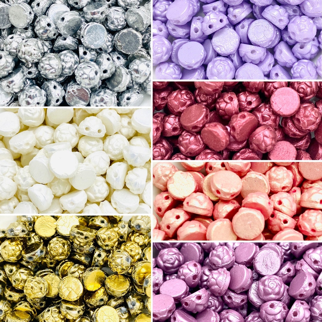 Czech Glass Rosetta Baroque 6mm Cabochon- Two Hole Beads - (25 Beads ...