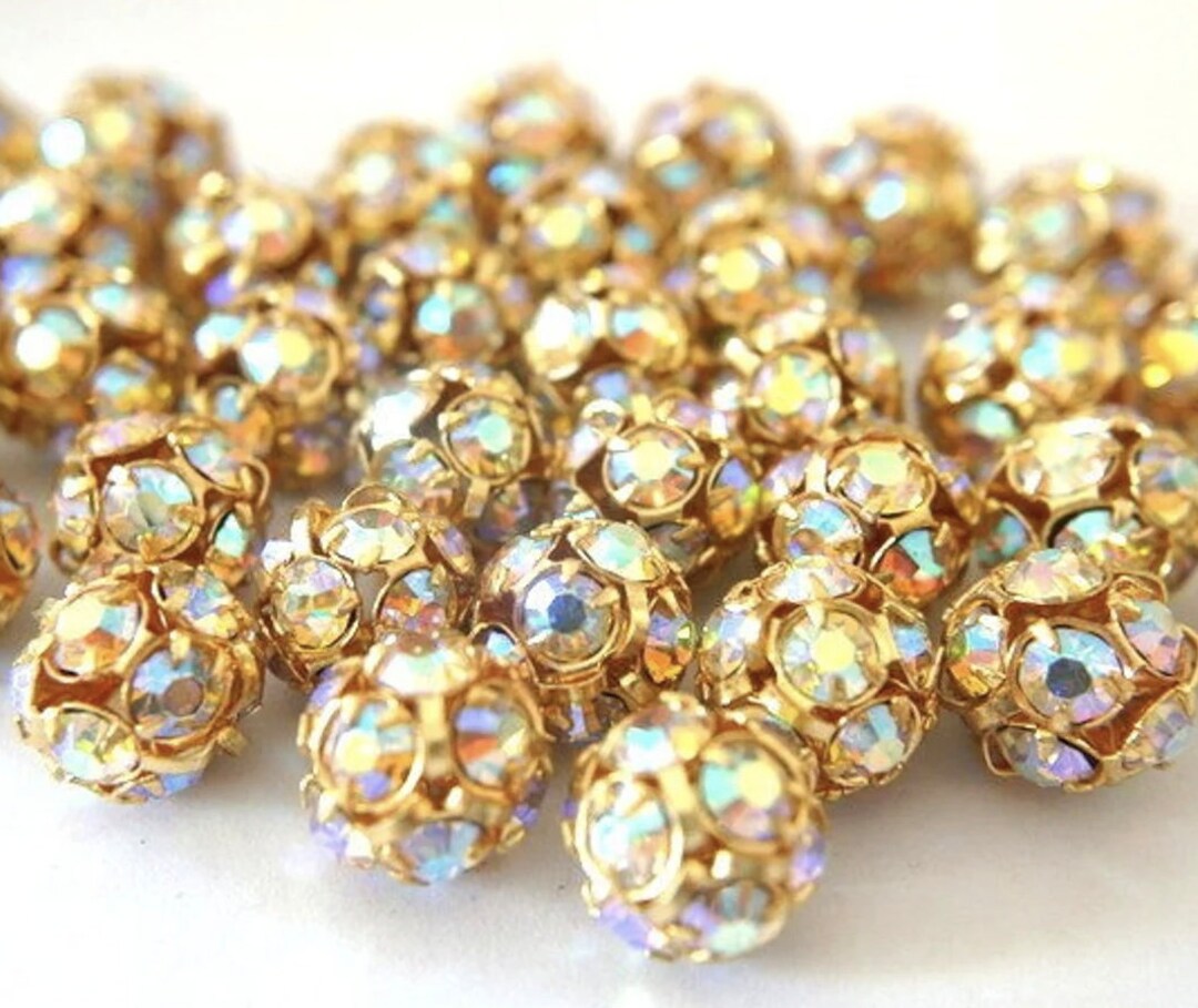 RARE 8mm Crystal AB Chaton Gold Ball Bead - Vintage Swarovski Art 5830 ...