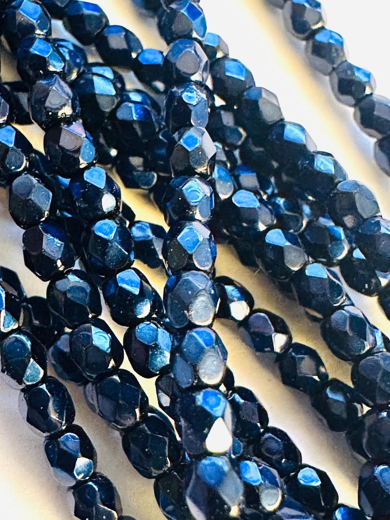 3mm Czech Fire Polish Blue and Green Beads - Round Faceted (50 Beads ...