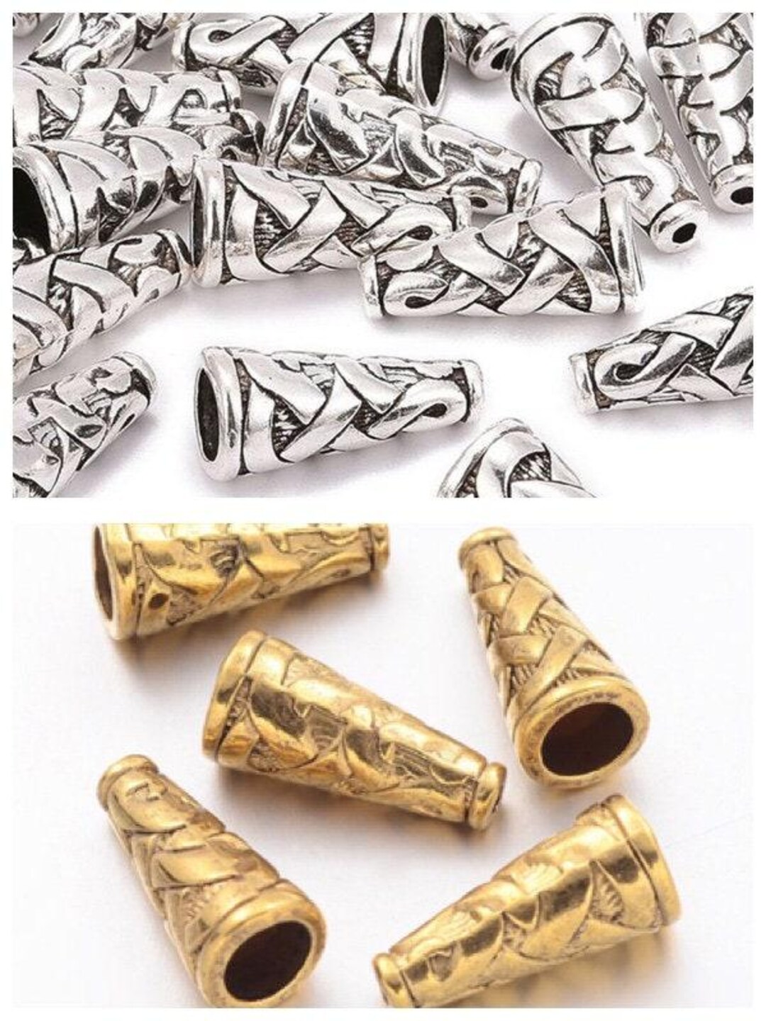 Pair of Plated Cone Decorative Bead Caps (gold or Antique Silver ...