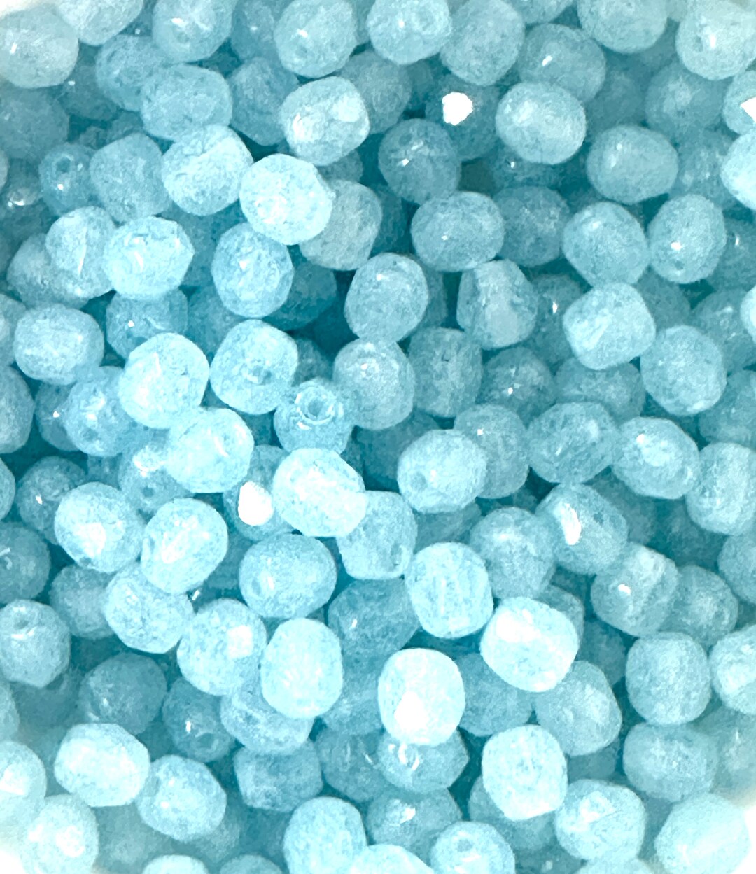 4mm Baby Blue Czech Glass Fire Polish Strand - Round Faceted (50 Beads ...