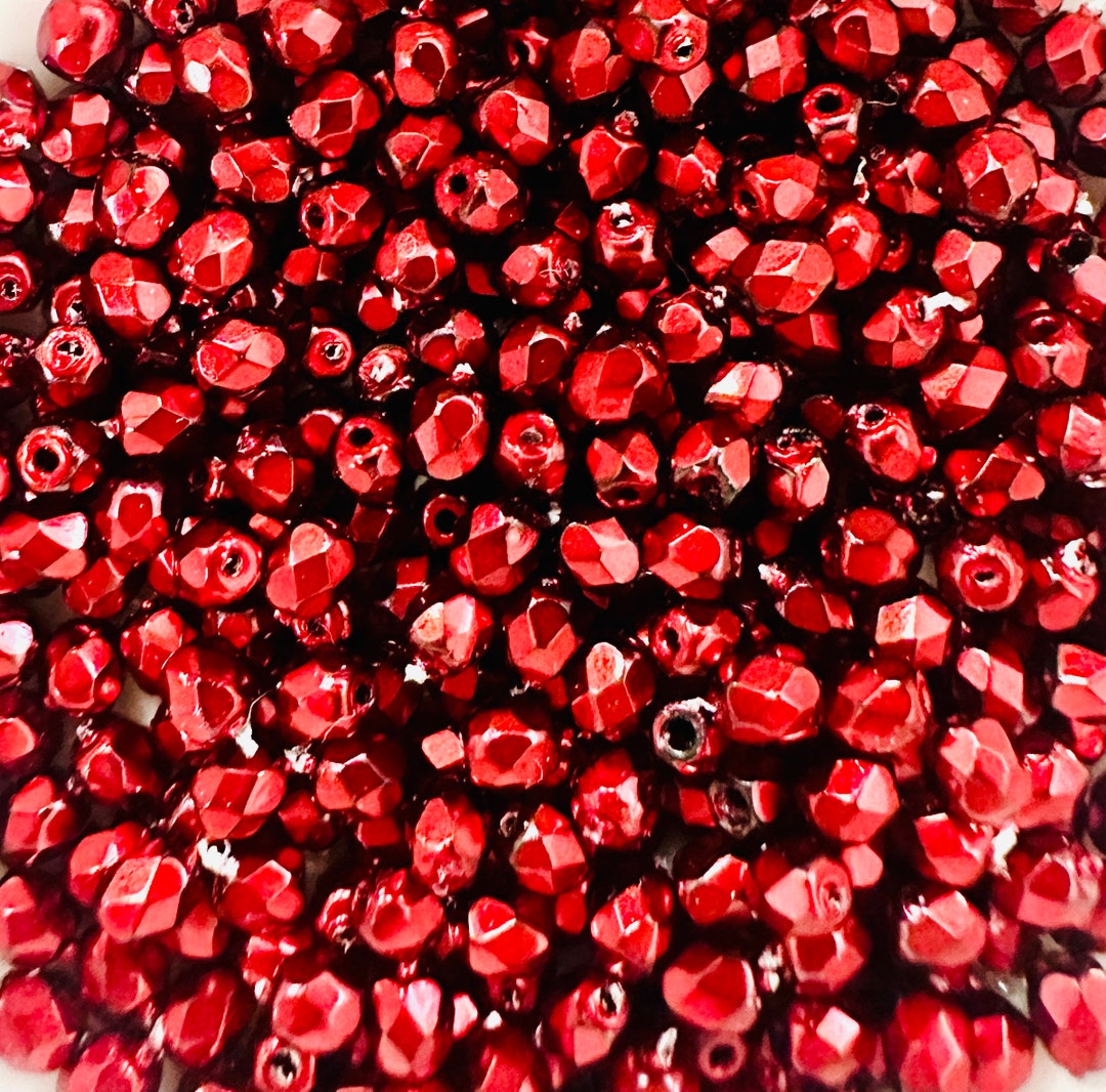 3mm Czech Fire Polish Heavy Metal Hot Pink Beads - Round Faceted (50 ...