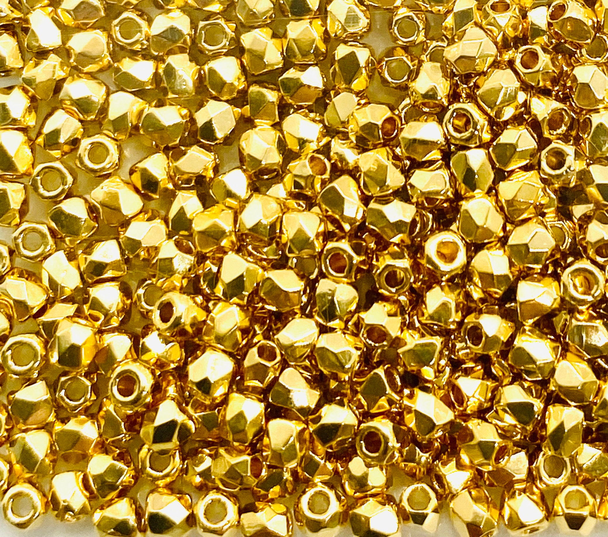 24K Gold Plated - True 2mm Fire Polish Czech Glass Beads- Round Faceted ...