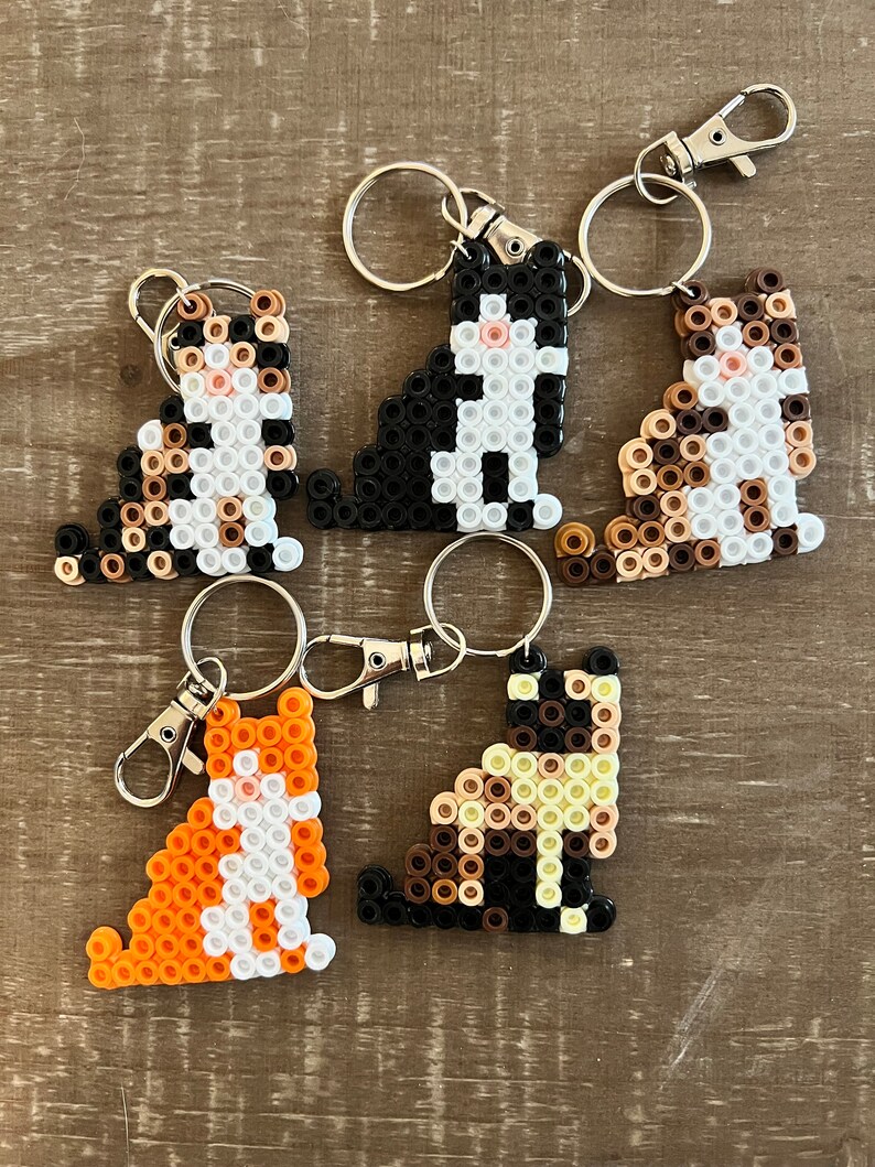 Custom Cat Perler Bead Keychain, Custom Pet Gifts, Handmade Keychains ...