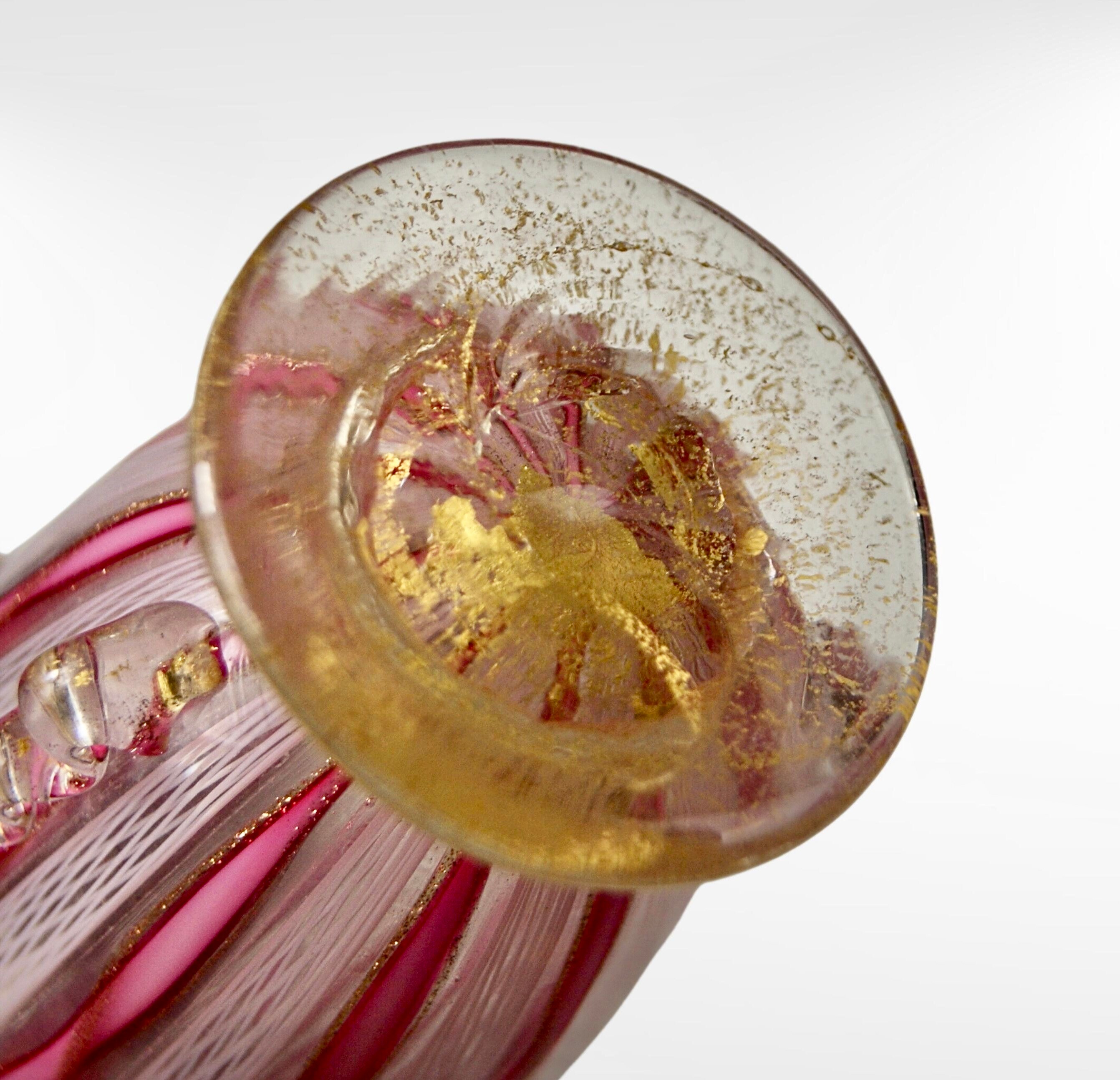 Murano Zanfirico Filligrana Glass Vase Pink With Gold Inclusion - Etsy