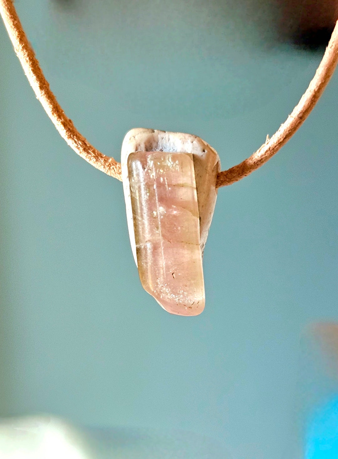 Small Watermelon Tourmaline on Mother Rock Pendant, on Adjustable ...