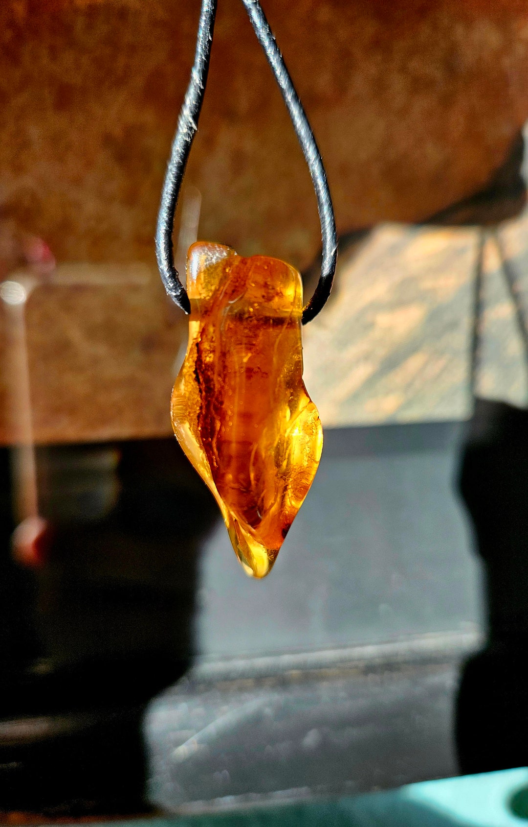 Large, Pretty Amber Pendant, With Inclusions of Flowers, Leaf Skeleton ...