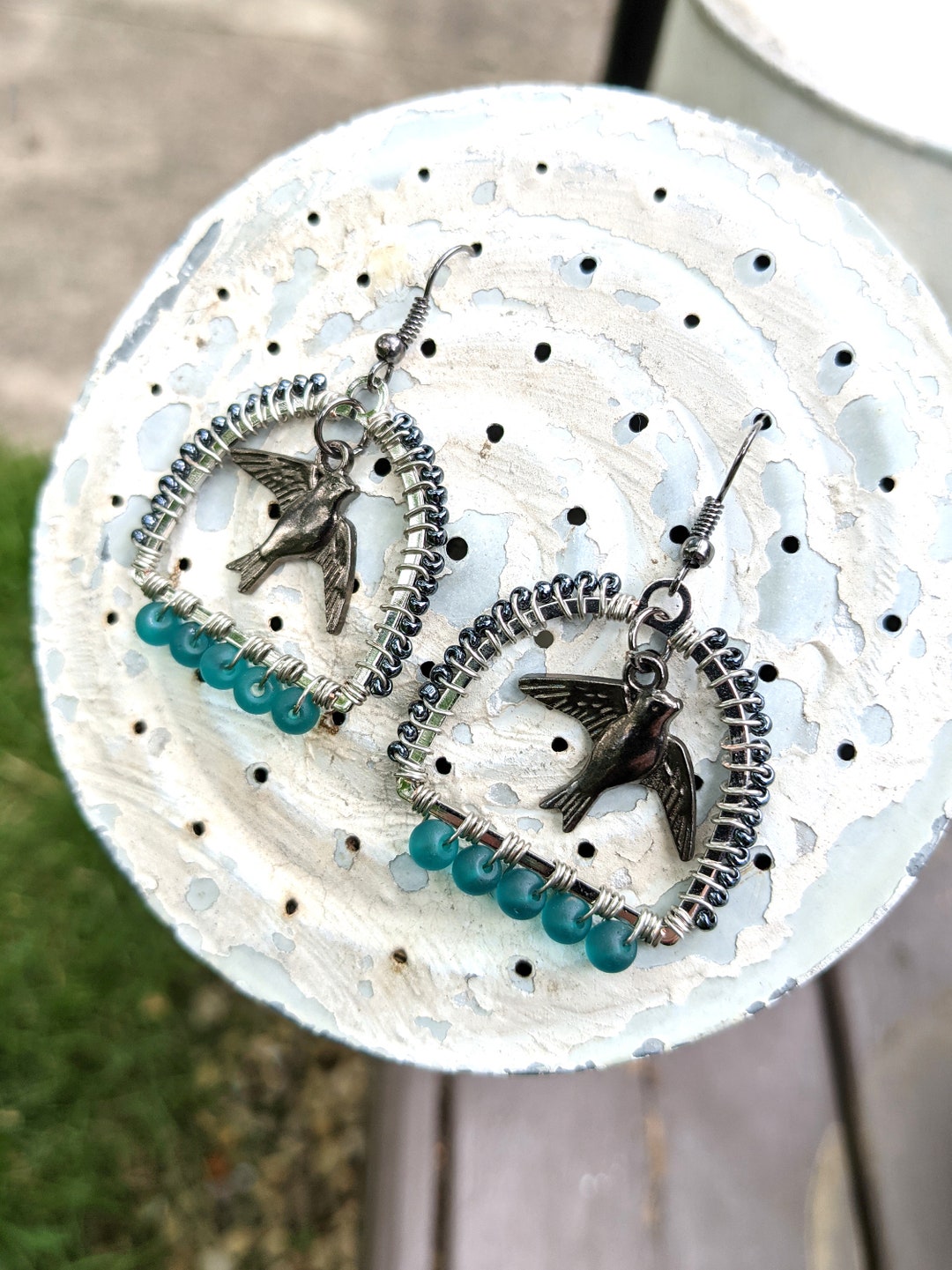 Handmade Bird Cage Earrings: Seed Bead Wrapped | Hypoallergenic ...