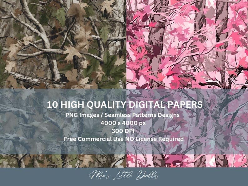 Tree Camouflage Seamless Pattern Bundle, Woods Hunting Designs (PNG ...